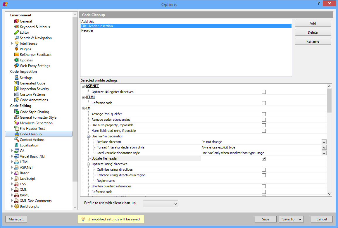 Insert File Header Resharper Support Jetbrains
